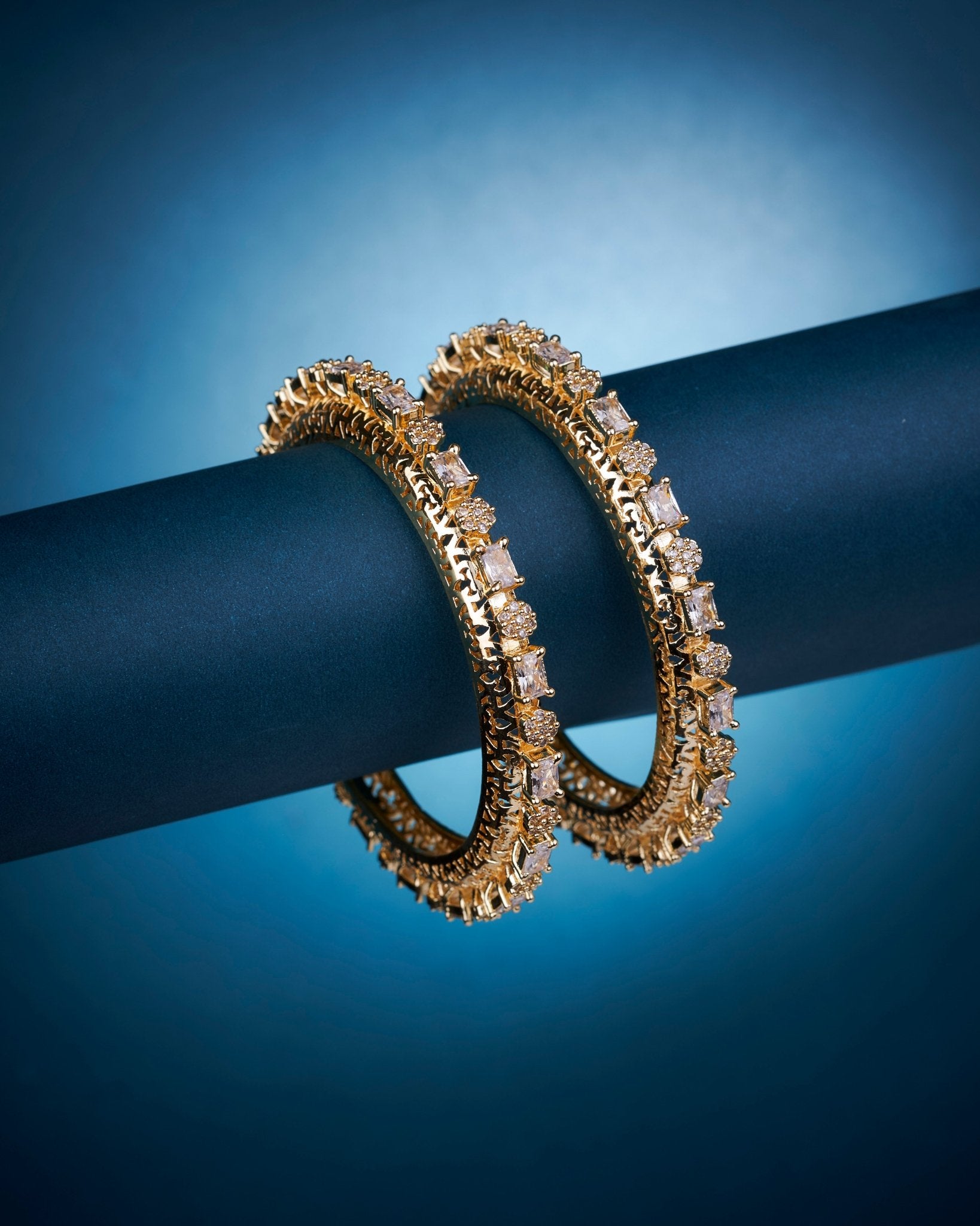 American Diamond Triangle Pacheli Gold Bangles (Pack of 2) - Opal Touch