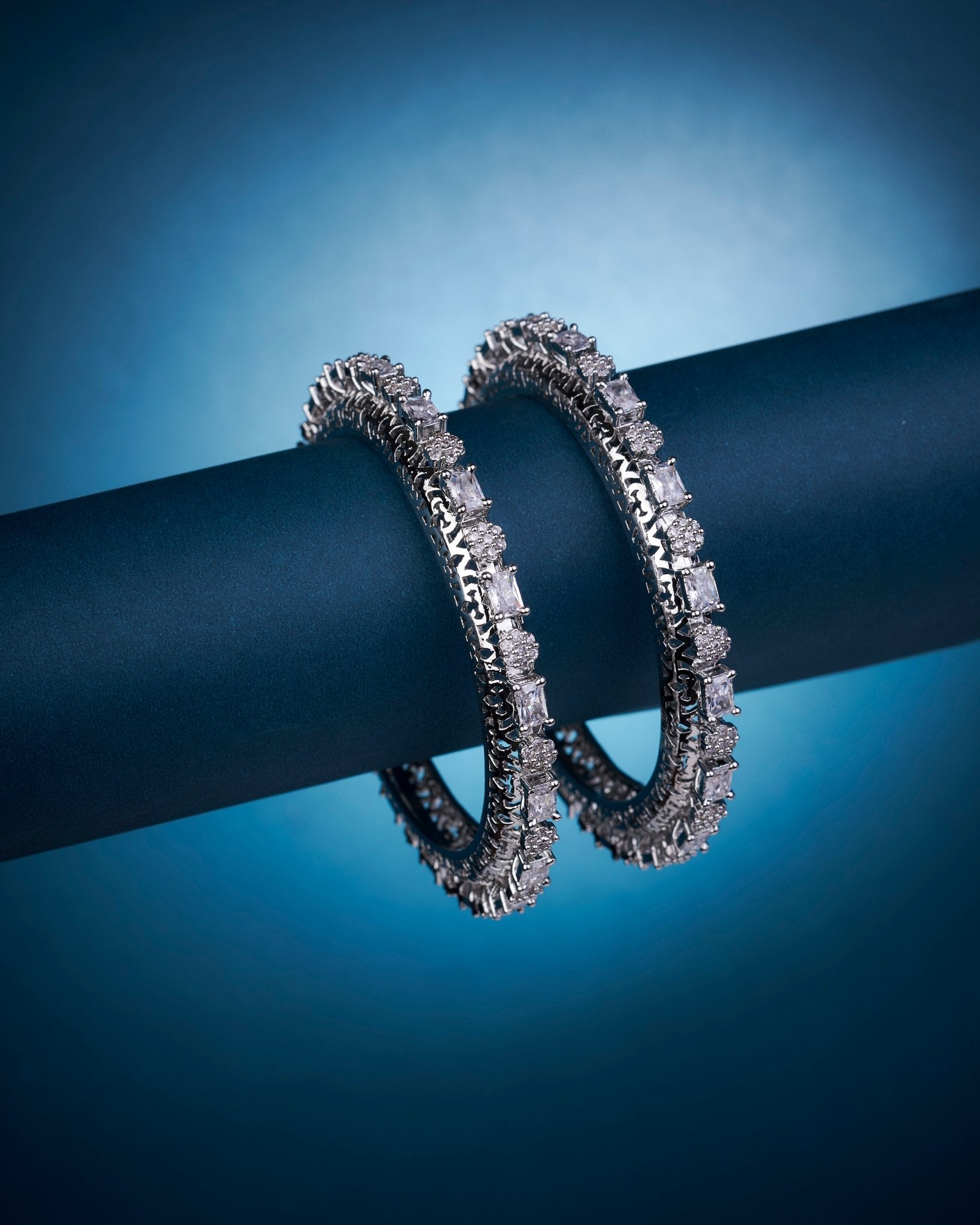 American Diamond Triangle Pacheli Rhodium Bangles (Pack of 2) - Opal Touch